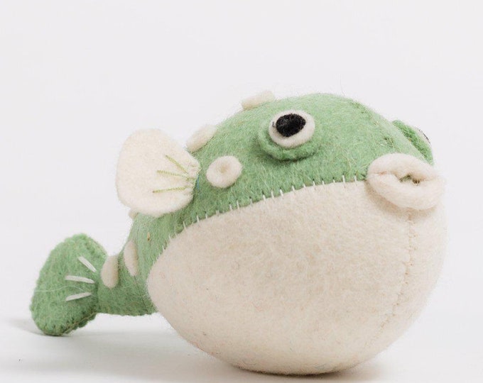 Green Big Puff Pufferfish, Hand Felted Ocean Animal Ornament, Handmade ...