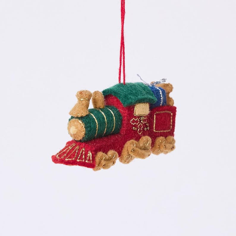 Toy Train Ornament, Handmade Felt Holiday Decor, Festive Railroad ...
