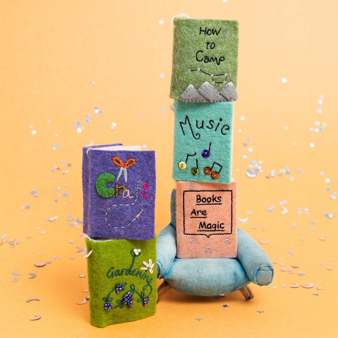 Bundle: Craftspring Book Set of 5 Ornaments, Hand Felted Bookworm ...