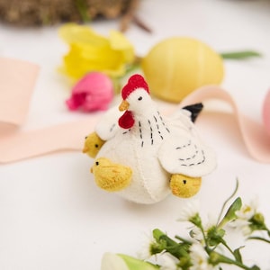 Mama Clucky the Hen With Chicks Ornament, Hand Felted Farm Animal Charm ...