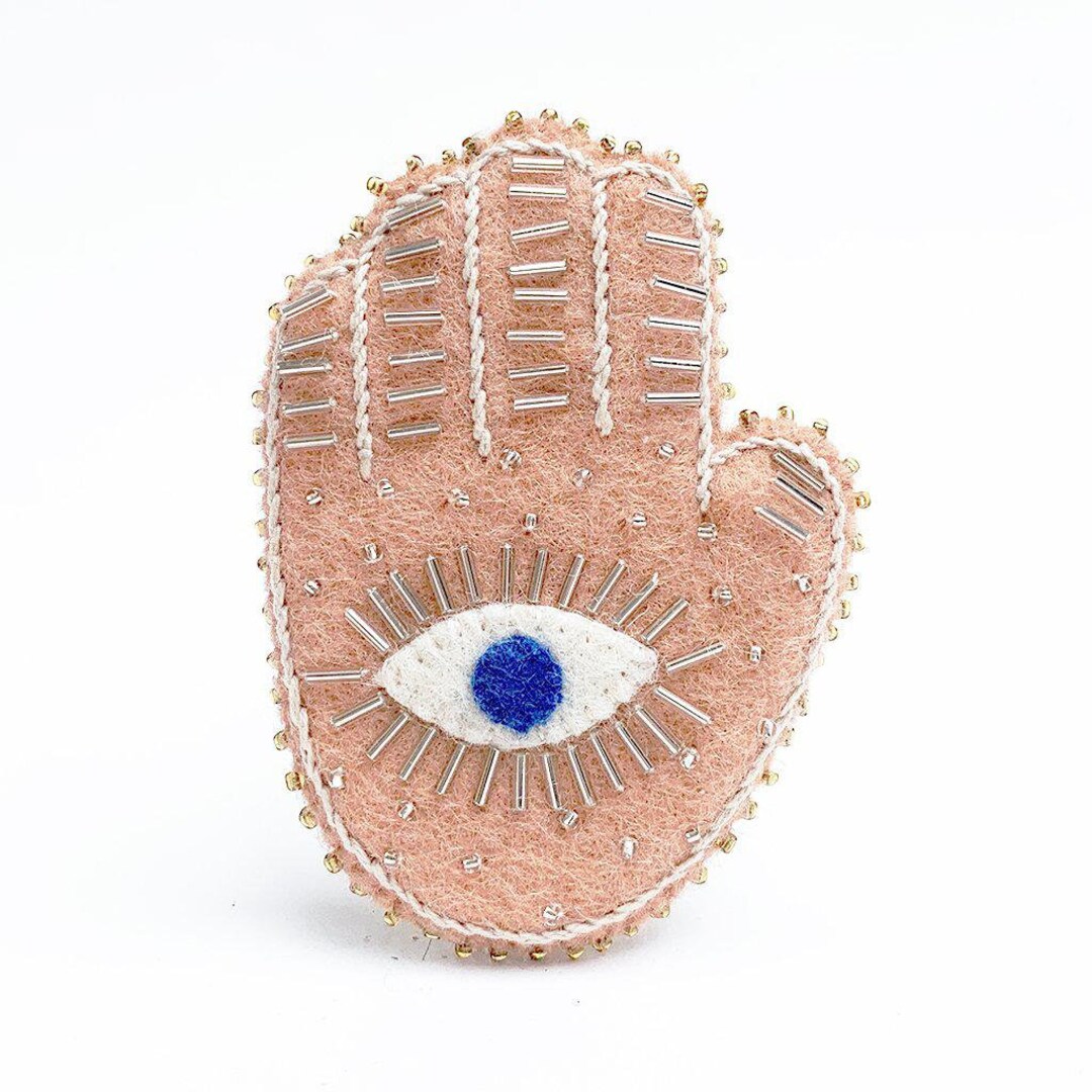 Healing Heart Hamsa, Hand Felted Evil Eye Spirit Ornament, Handmade ...
