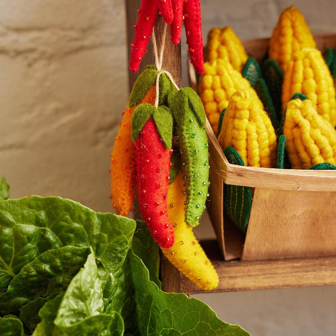Large Rainbow Chili Pepper Bundle, Hand Felted Southwestern Fruit ...