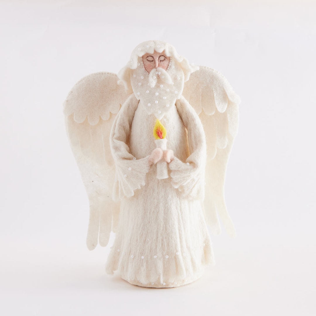 Grandfather Snow Angel Tree Topper, Hand Felted Winter White Celestial ...