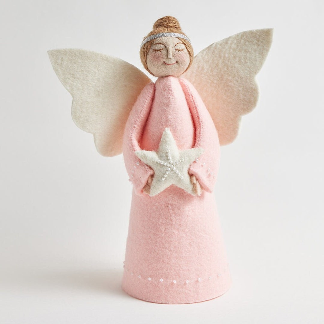 Touch of Pink Star Angel Tree Topper Light, Hand Felted Holiday Spirit ...