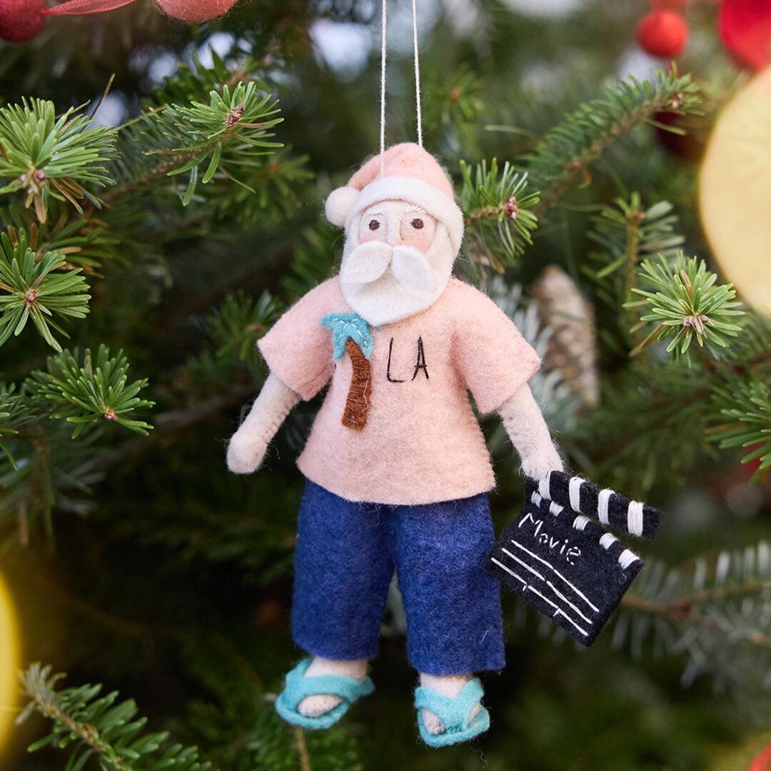 LA Santa Ornament, Hand Felted Los Angeles Charm, Handmade Californian ...