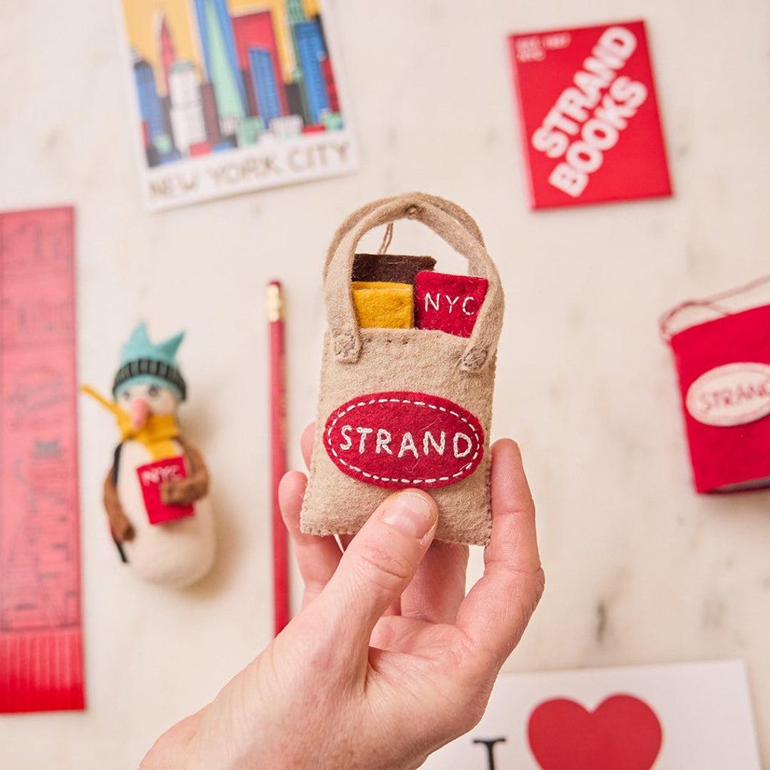 Strand Bookstore Bag With Books Ornament, NYC Book Lover Gift, Handmade ...