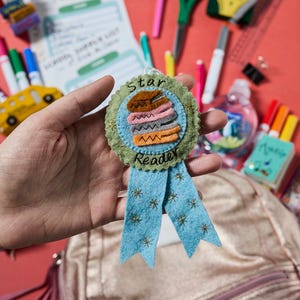 Star Reader Badge, Hand Felted Congratulatory Pin, Handmade Merit ...