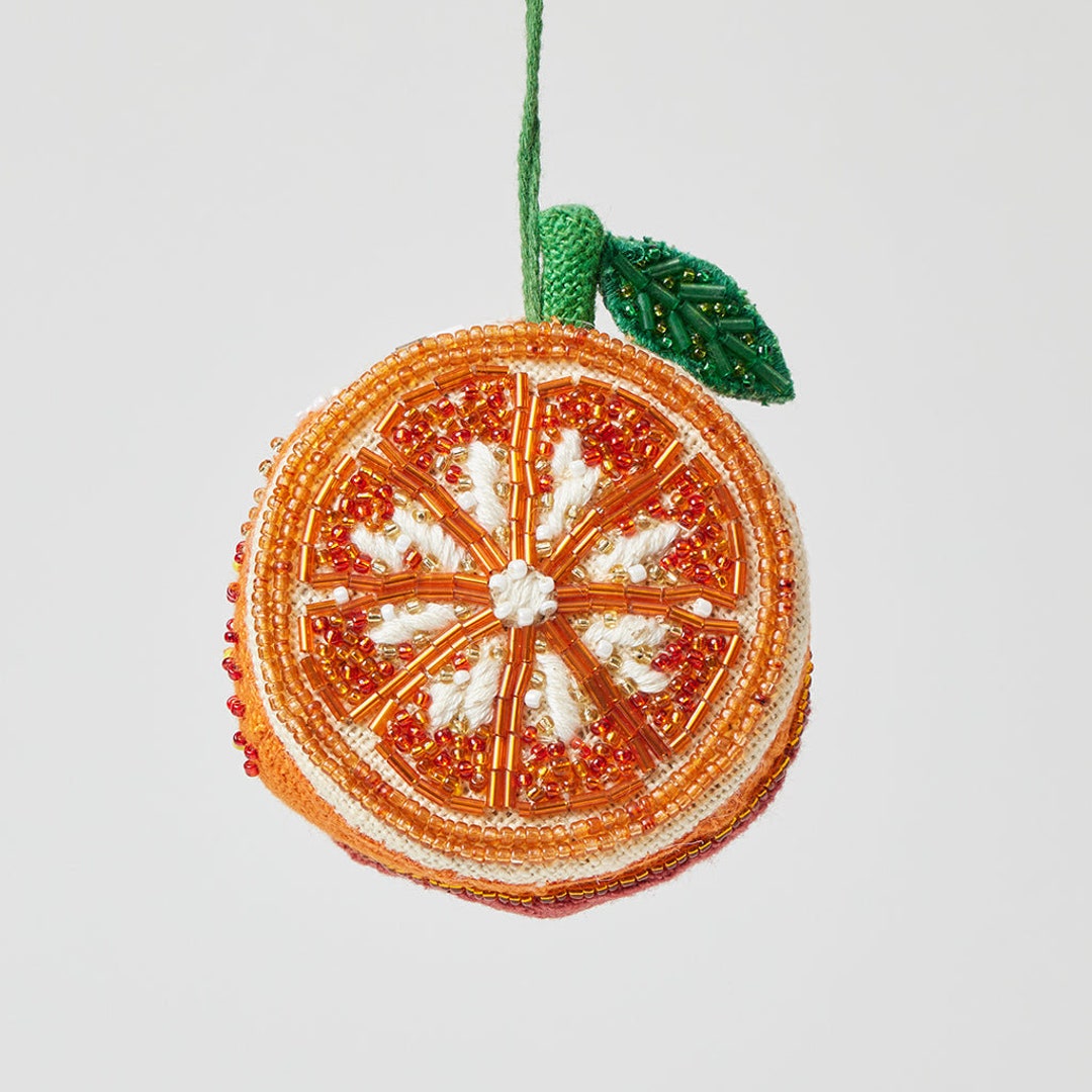 Orange Beaded Ornament, Hand Embroidered Citrus Fruit, Hand-stitched ...