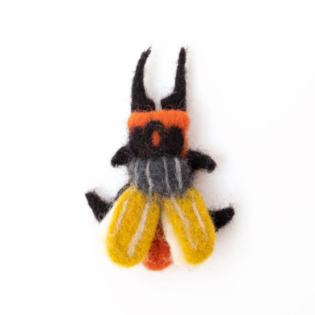 Black Daring Stag Beetle Ornament, Hand Needle Felted Insect Ornament ...