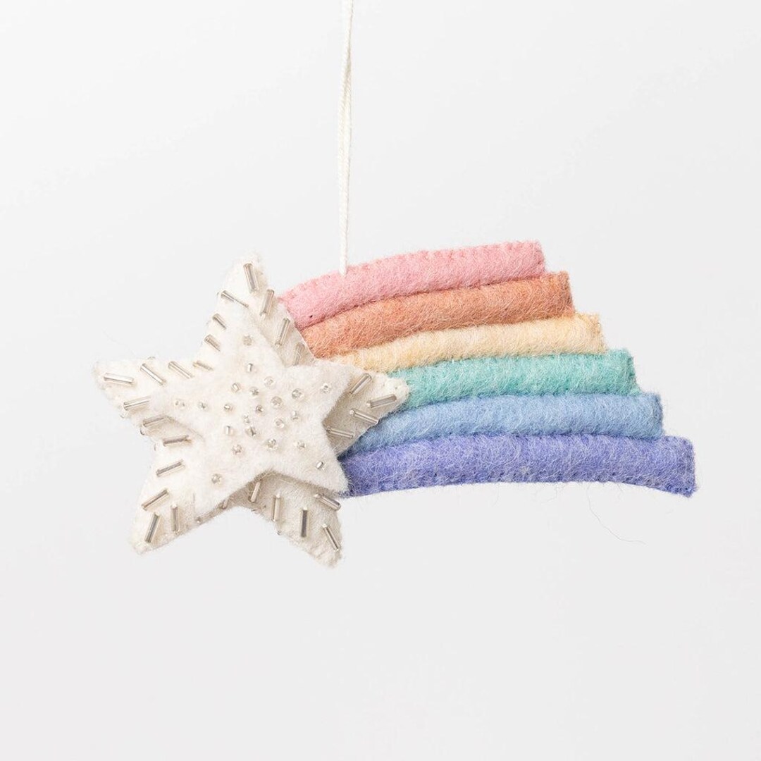 Pastel Rainbow Shooting Star, Hand Felted Celestial Ornament, Handmade ...