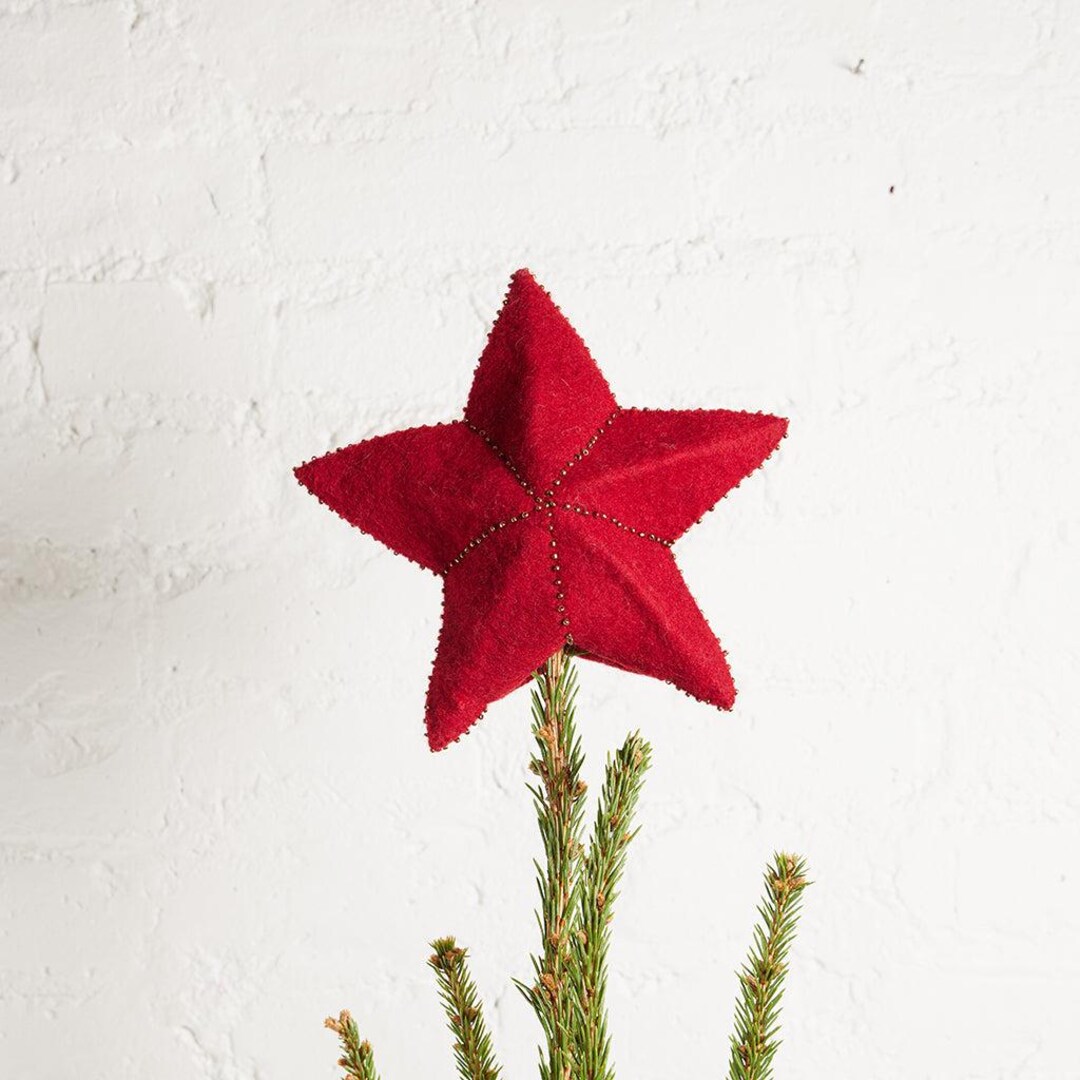Small Red Star Topper With Dark Gold Beads, Hand Felted Christmas Tree ...