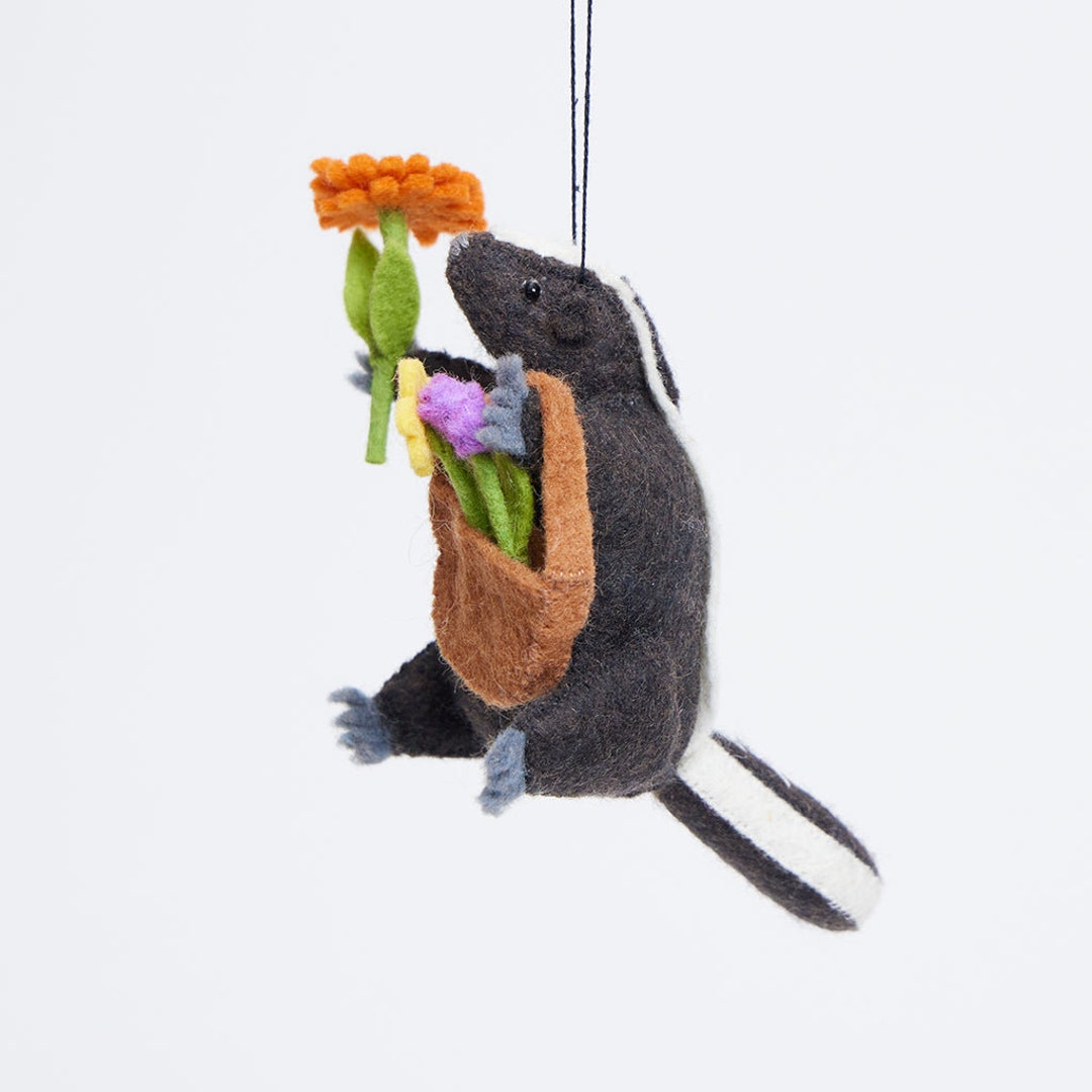 Skunk With Flowers Ornament, Hand Felted Garden Animal, Handmade ...