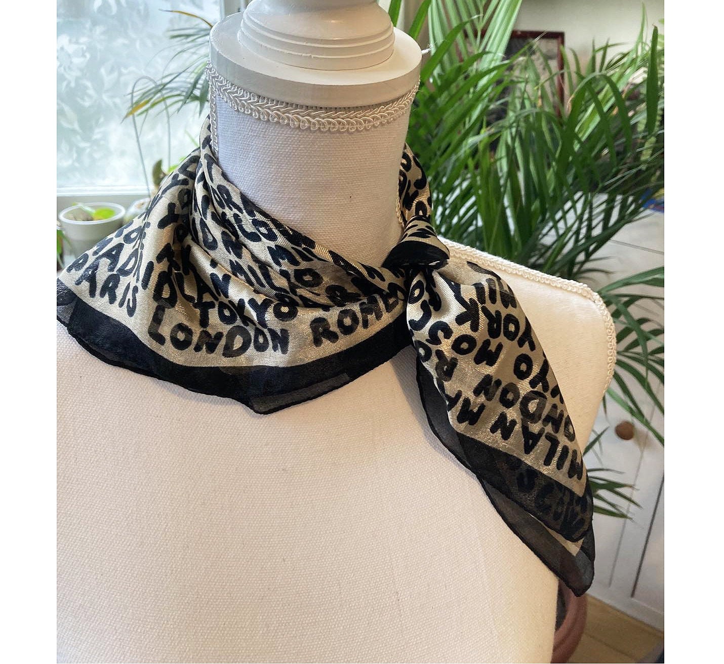 Vintage Lettered Pattern Black-white Silk Scarf/silver Shawls/gift for ...