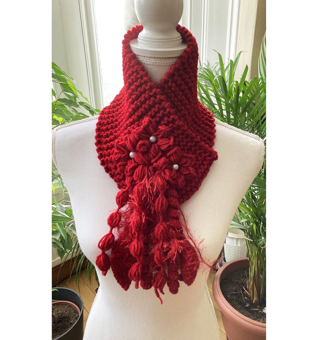 Hand Crochet Crimson Red Color Neck Wrap Fancy Gift for Friend Shawl ...