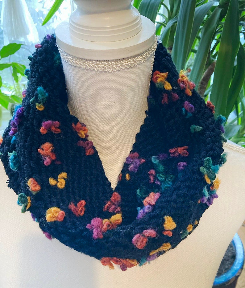 Cozy Crochet Shabby Warmer Tubular Wrap Black Multi Colors Flowers Neck ...