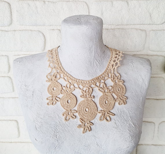 Beige Wedding Crochet Necklace and Earrings/hand Crochet | Etsy