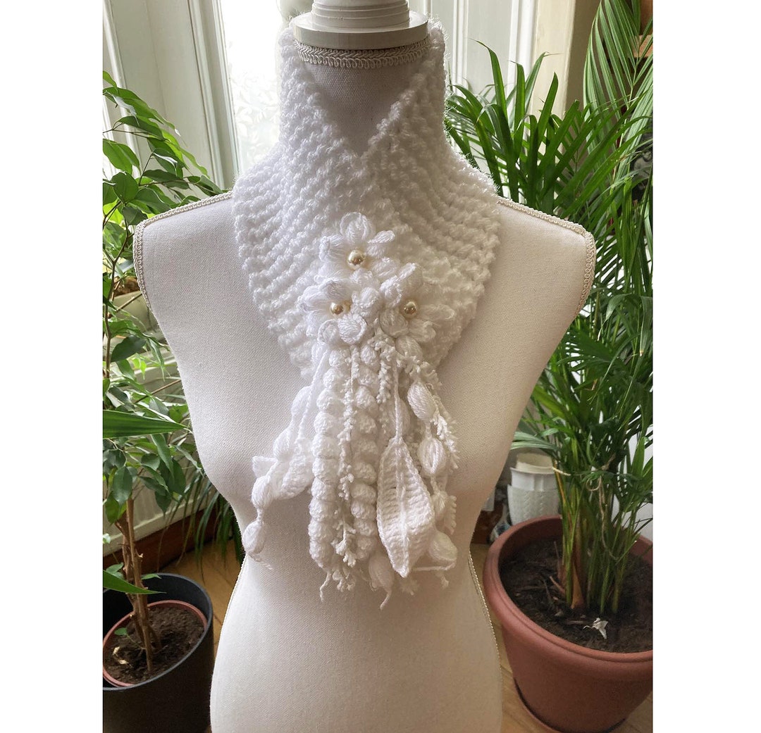 Hand Crochet White Color Neck Wrap Fancy Gift for Friend Shawl Necklace ...
