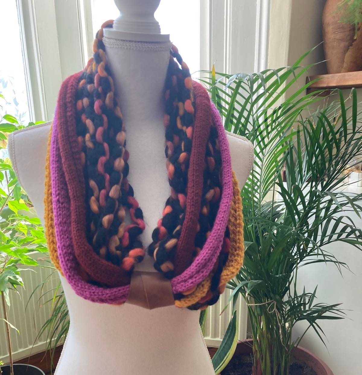 Crochet Mesh Cord Shawl /multi Colors Hand Knit Scarf With - Etsy