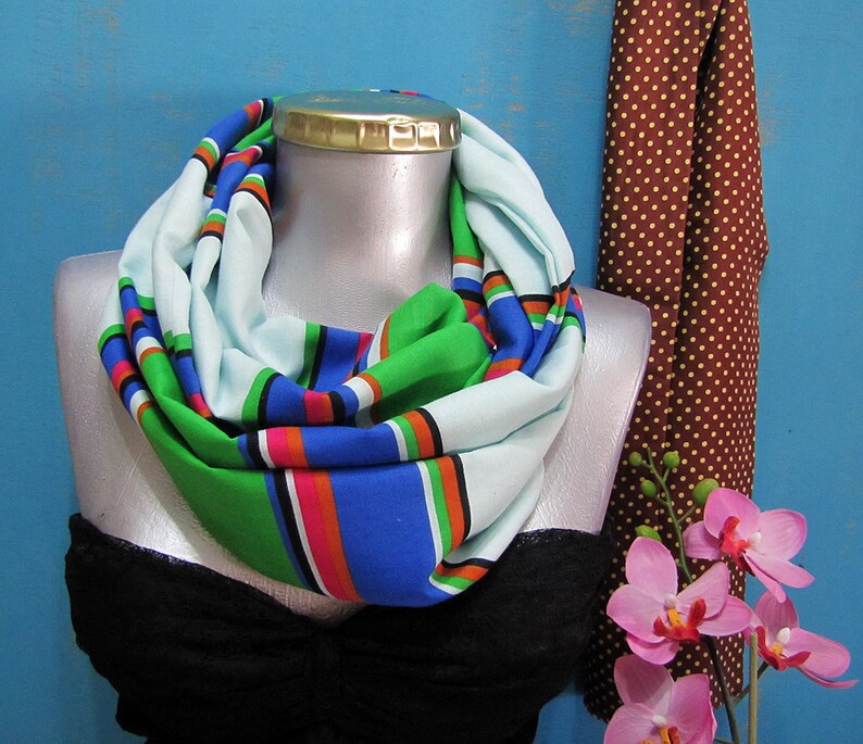Cotton Linen Colorful Striped Infinity Scarf/colorful Natural Shawl ...