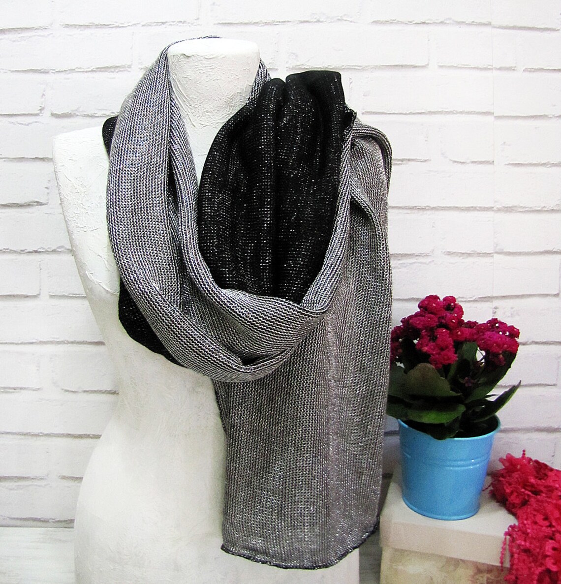 Unisex Modern Urban Scarf/black Metalik Gray Sheeny - Etsy