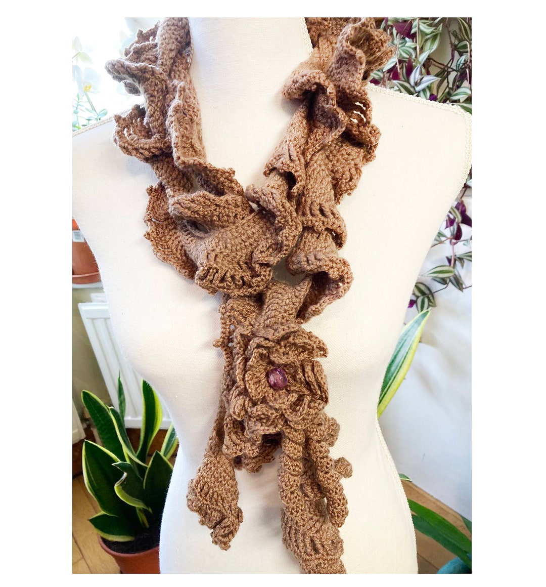 Alize Crochet Necklace Beige Colors Frilly Shawl Accessory hand Made ...