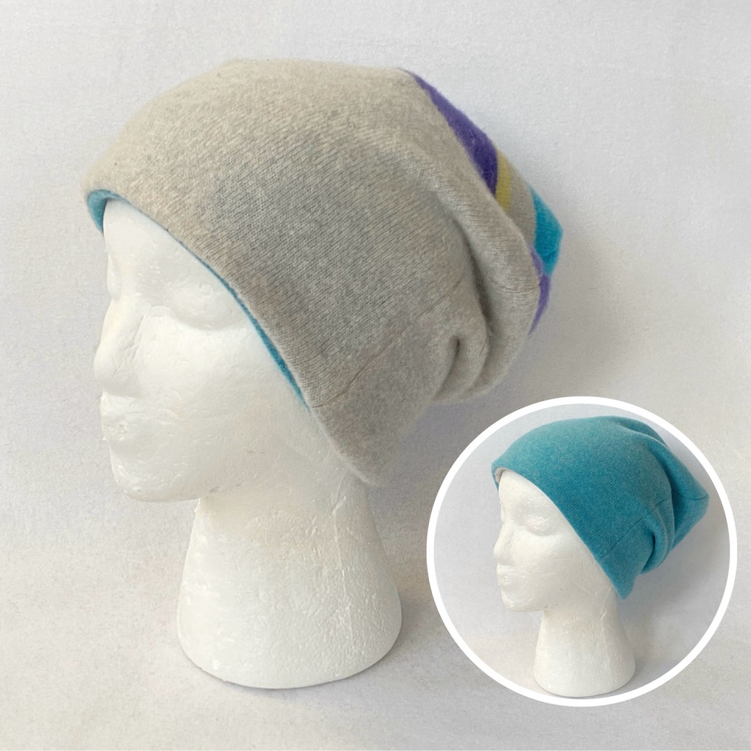 REVERSIBLE 100% Cashmere Hat, Slouchy Beanie, Cashmere Slouchy Hat ...