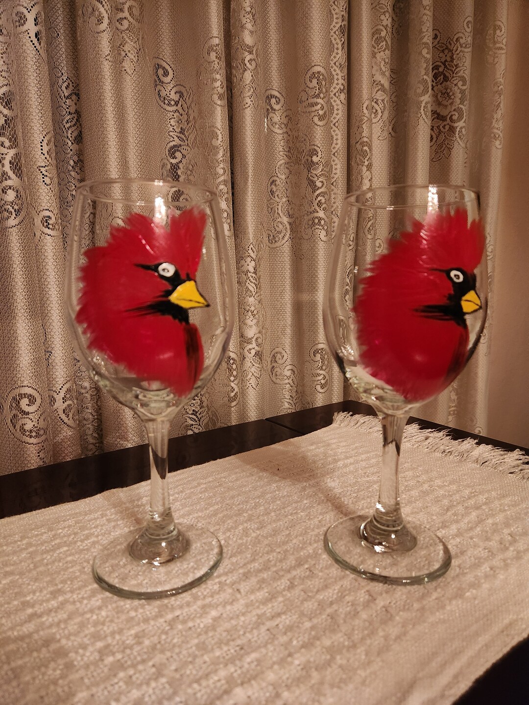 Hand Painted Stem Wine Glasses Red Cardinals Set of 2 - Etsy