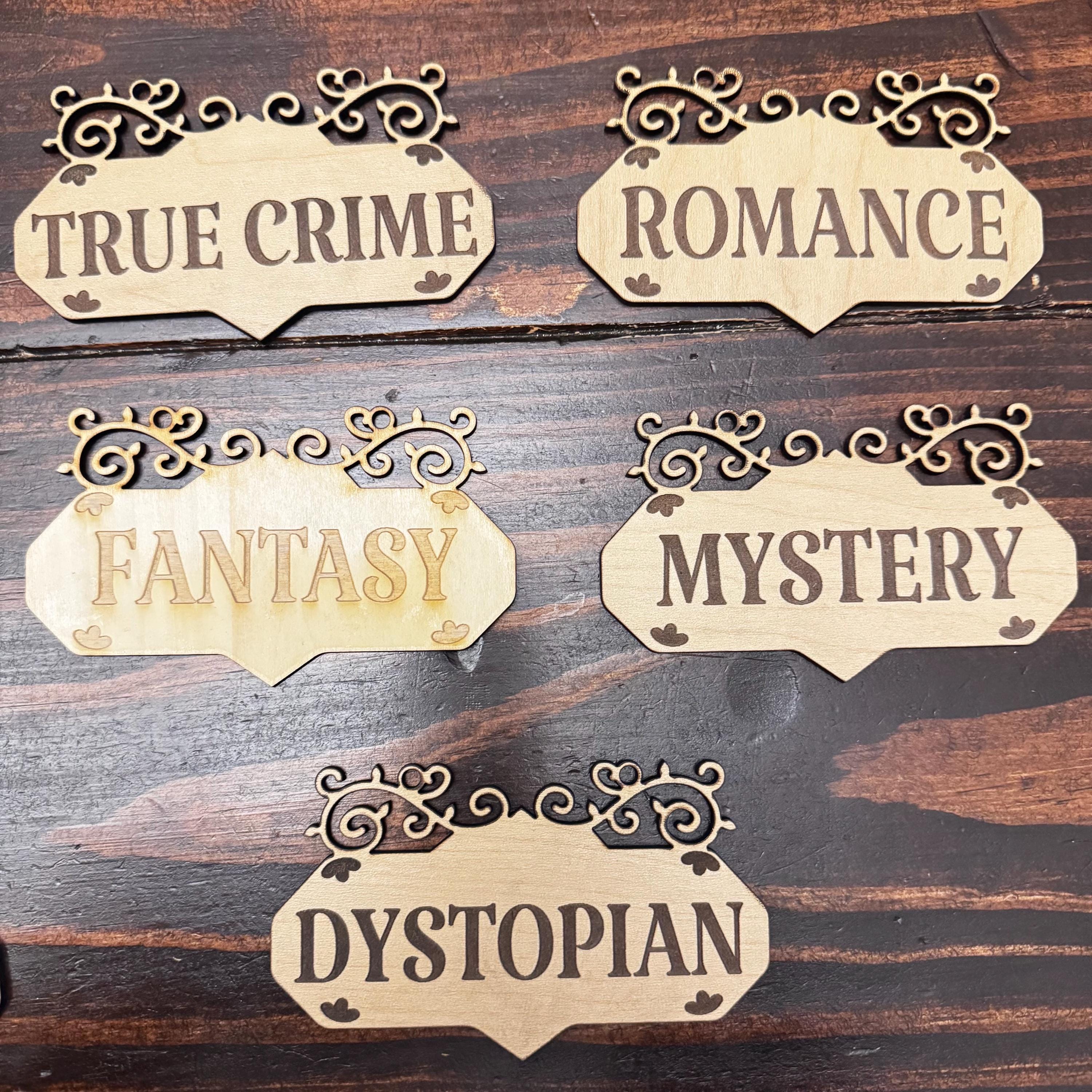 Wooden Hanging Bookshelf Genre Sign Kit, Library Shelf Decor, Bookish ...