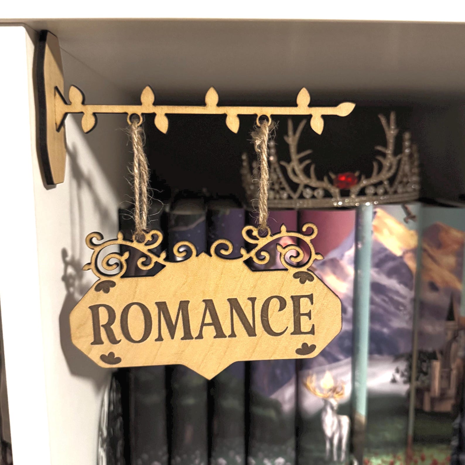 Wooden Hanging Bookshelf Genre Sign Kit, Library Shelf Decor, Bookish ...