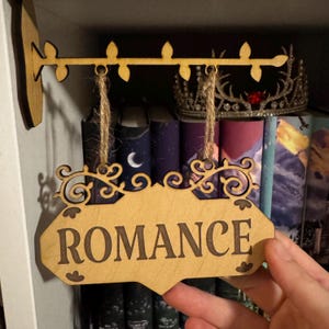 Wooden Hanging Bookshelf Genre Sign Kit, Library Shelf Decor, Bookish ...