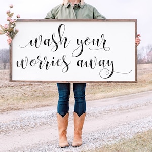 Wash Your Worries Away Sign, Wood Wash Your Worries Away Sign, Wash ...