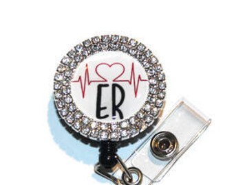 ER Retractable Rhinestone Badge Reel Emergency Room RN ER - Etsy