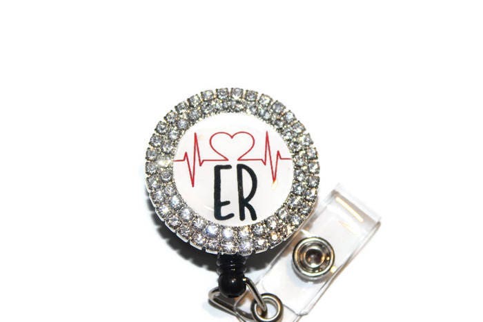 ER Retractable Rhinestone Badge Reel, Emergency Room RN, ER Doctor ...
