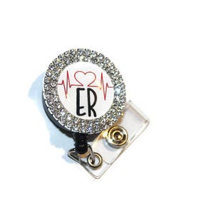 ER Retractable Rhinestone Badge Reel, Emergency Room RN, ER Doctor ...