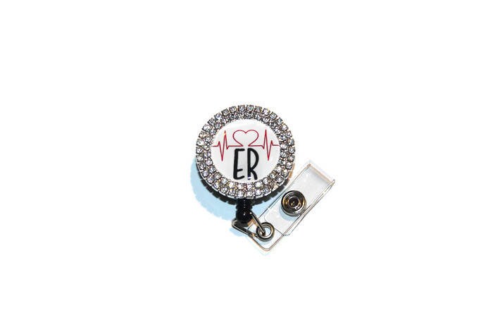 ER Retractable Rhinestone Badge Reel, Emergency Room RN, ER Doctor ...