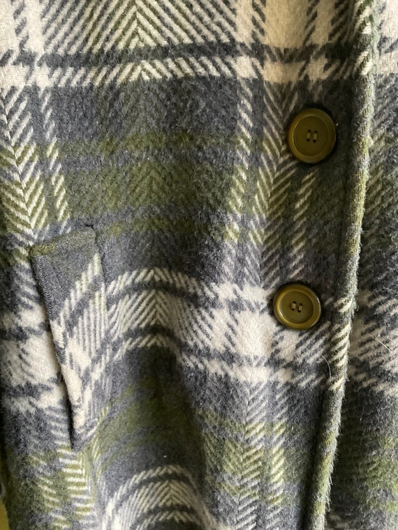 Wonderful 1960s Mod Era Green Plaid Wool Hooded Overc… - Gem