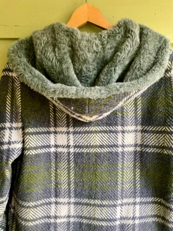 Wonderful 1960s Mod Era Green Plaid Wool Hooded Overc… - Gem