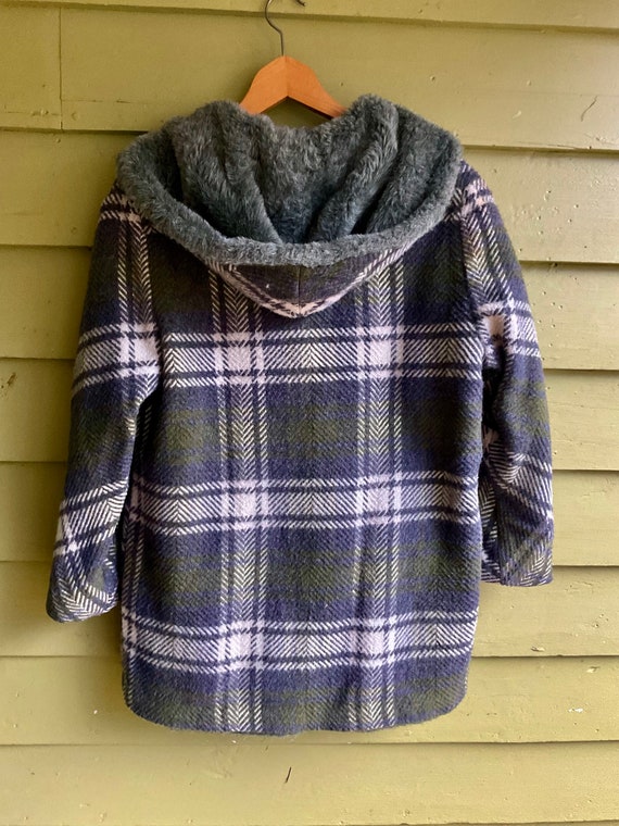 Wonderful 1960s Mod Era Green Plaid Wool Hooded Overc… - Gem