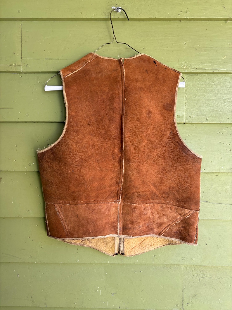 RARE 1930s-1940s Depression Era Weathered Sheepskin Vest Mens Size ...
