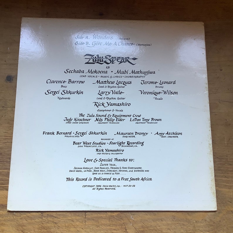 Zulu Spear Give Me A Chance/wonders Private Press Reggae US Press 1986 ...