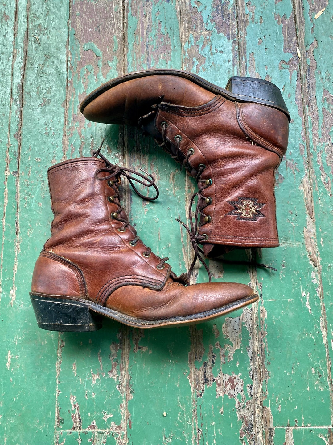 Vintage Abilene US 7 Womens Western Packer Lace up Kiltie Boots Made in ...