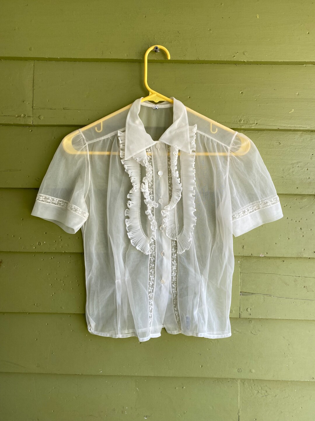Scarce Vintage 1940s Frilly Transparent Super Sheer Nylon Blouse Size S ...