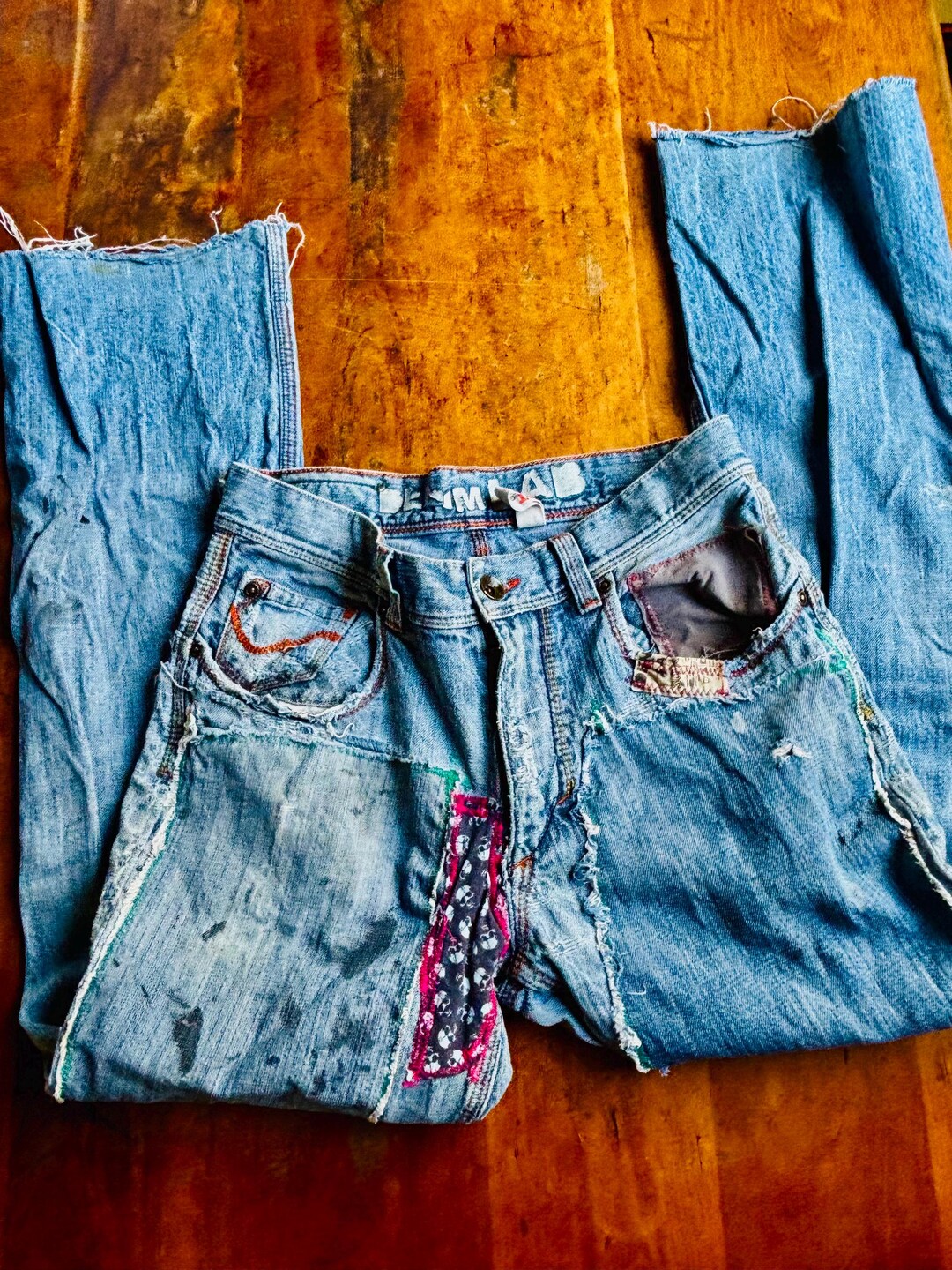 OOAK Hand Patched Thrashed Y2K Denim Lab Boot Cut Jeans 30 X 29 - Etsy