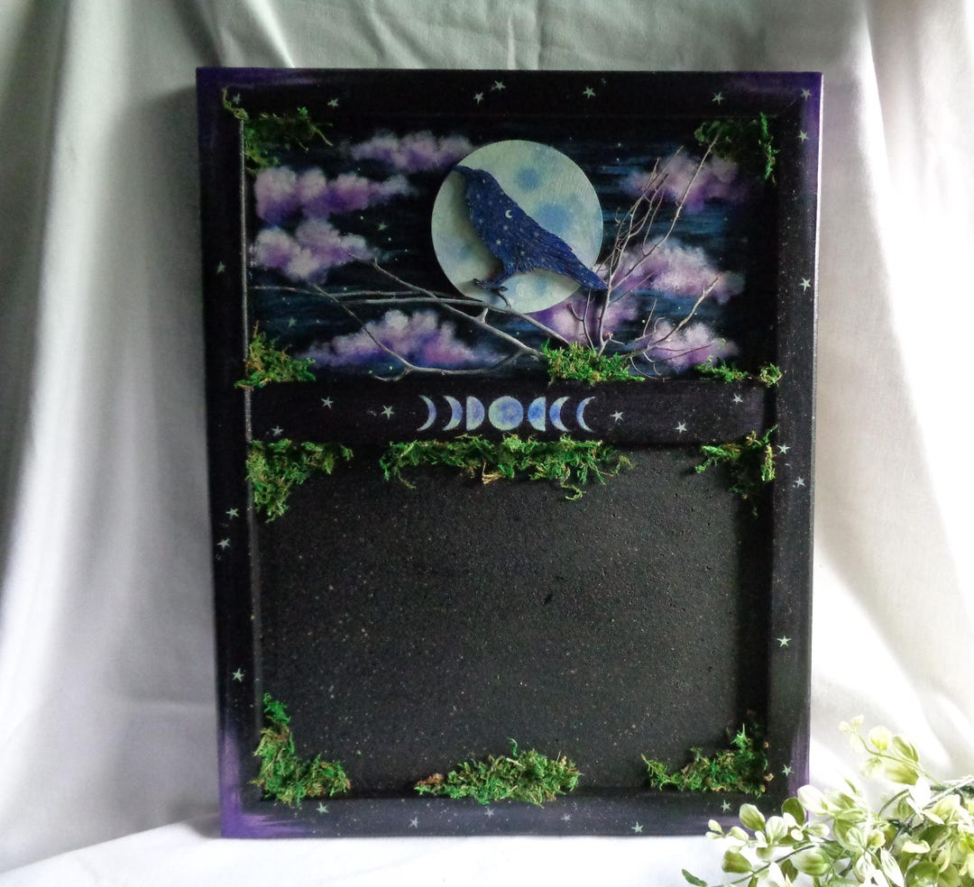 Raven and Full Moon Pin Board, Occult Cork Message Board, Witchy Home ...