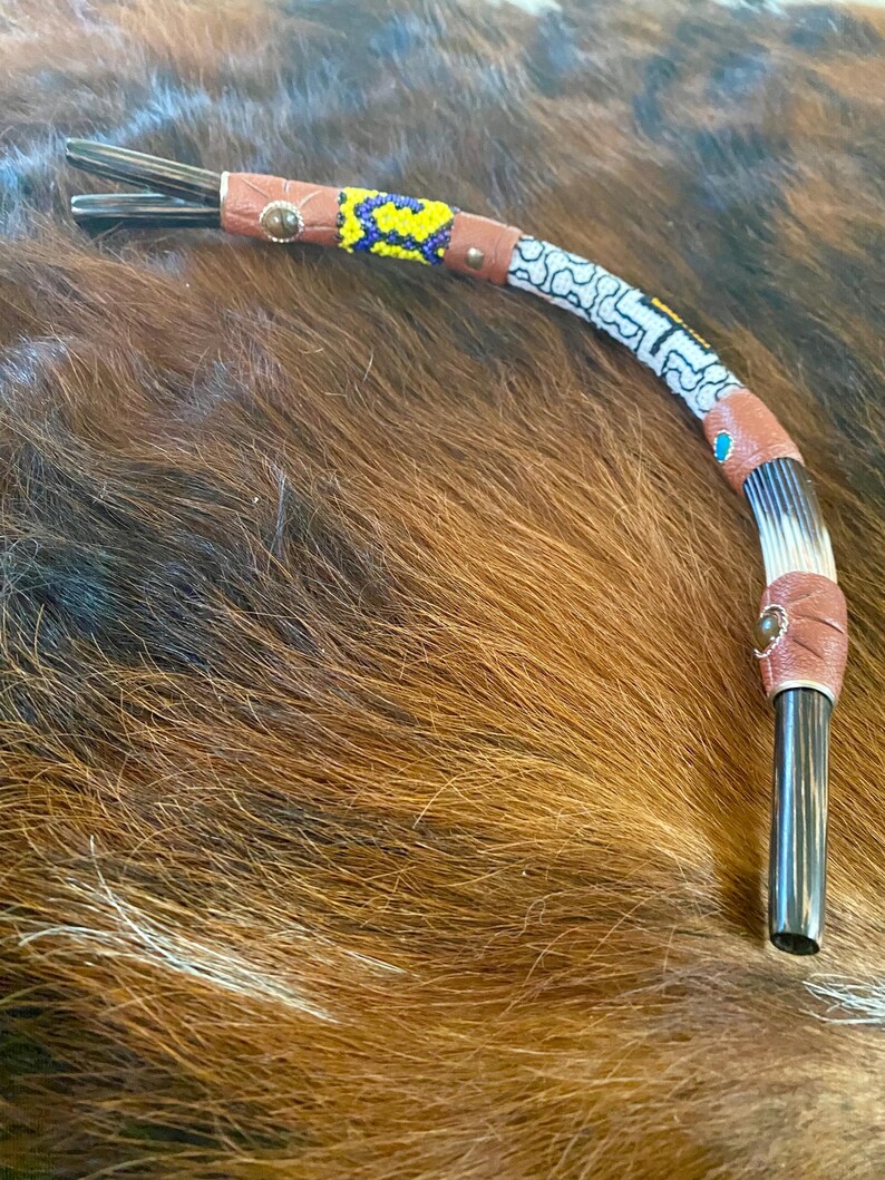 Beaded Chonta Wood Double Nostril Tepi, Crystal & Stone Inlay - Etsy