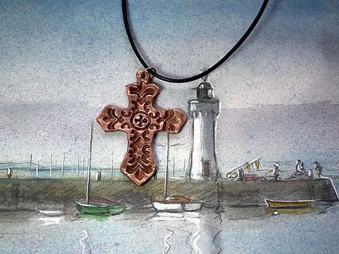 Gothic Christian Cross Handmade by Me in Red Copper on Black - Etsy