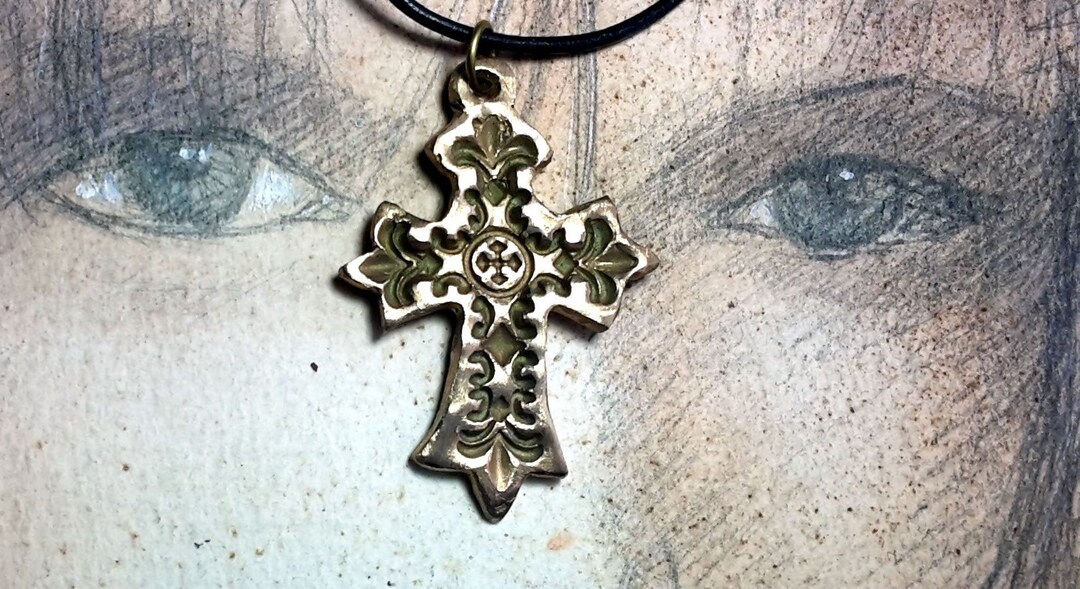 Gothic Christian Cross Handmade by Me in Goldcolor Bronze black Leather ...