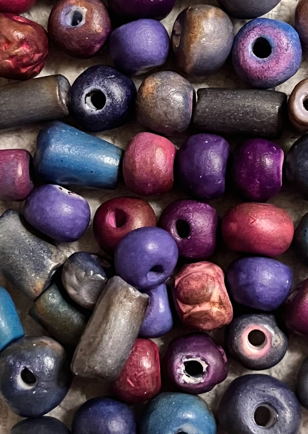 25 Hand-made Ceramic Beads, Assorted Shapes in New, Darker Lilac/purple ...