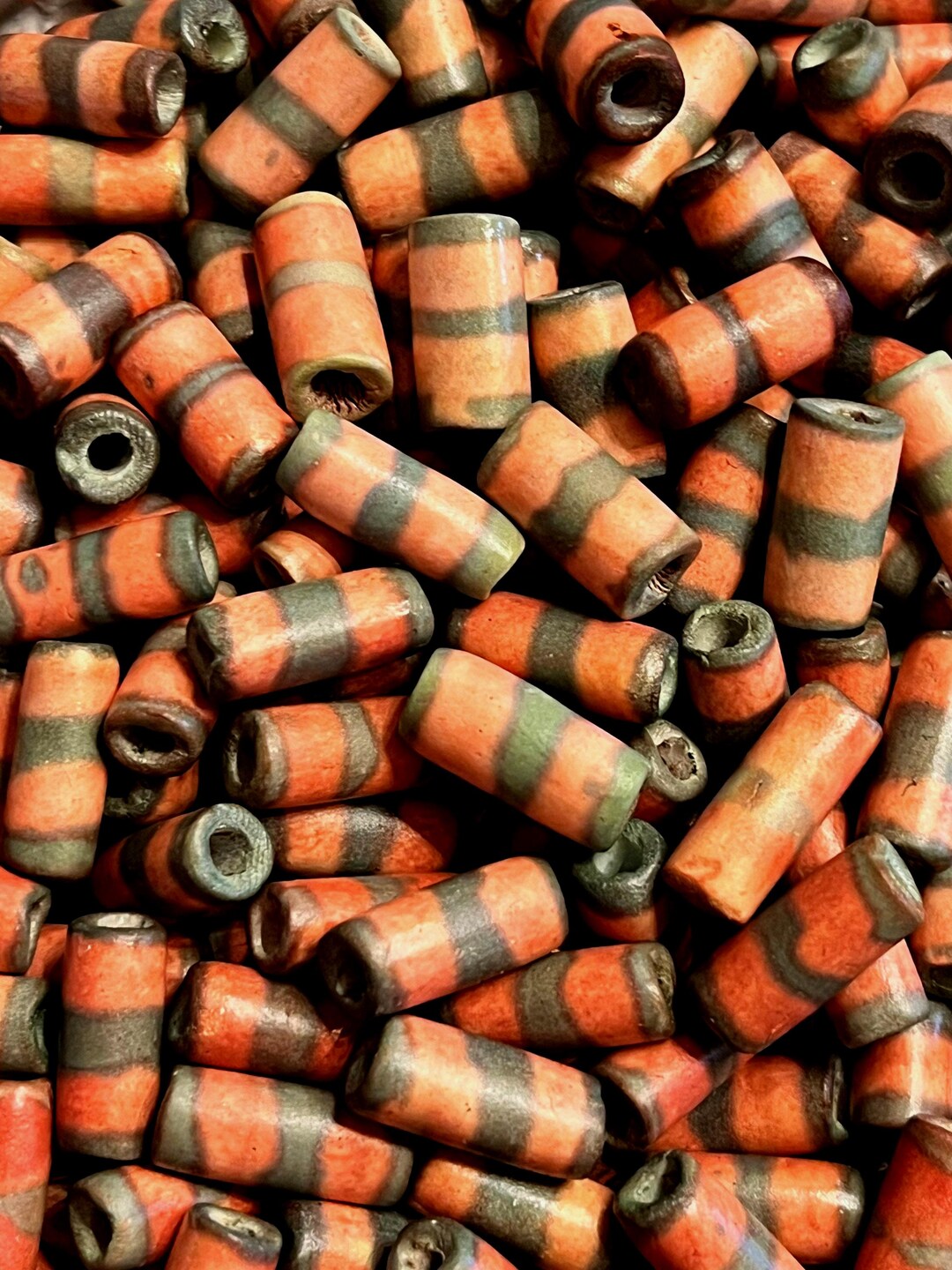 15 Small, Smooth, Tubular, Two-tone Ceramic "quetzal" Beads in 10 Color ...