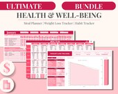 Ultimate Health & Well-being Bundle Pink Weekly Meal Planner - Etsy